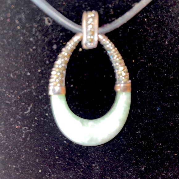 Jewelry | Curved Jade Sterling Silver Marcasite Pendant | Poshmark